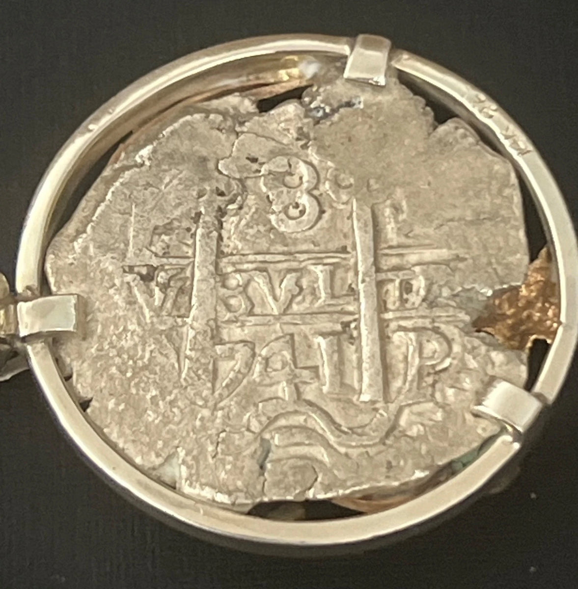 8 REALES Original Land Find Mounted 14k gold/Silver 1741 COB ...