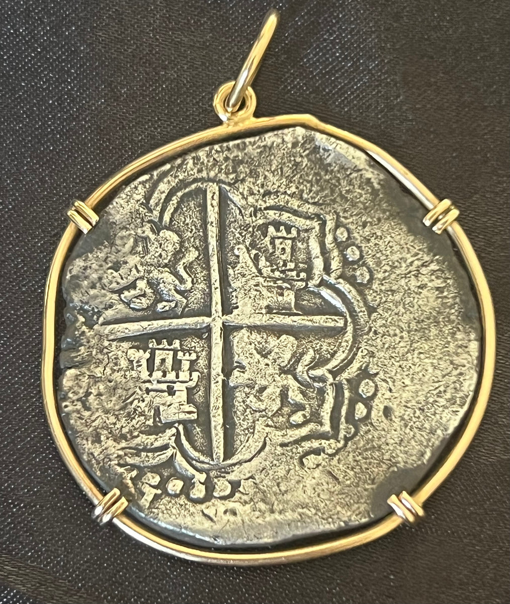 Atocha 8 reales Grade 2 in 14K Gold Mount – Shipwreck Coins