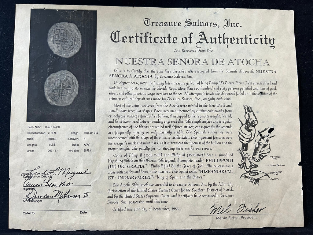 Atocha 2 Reales Grade 1 (OVERWEIGHT COIN) – Shipwreck Coins